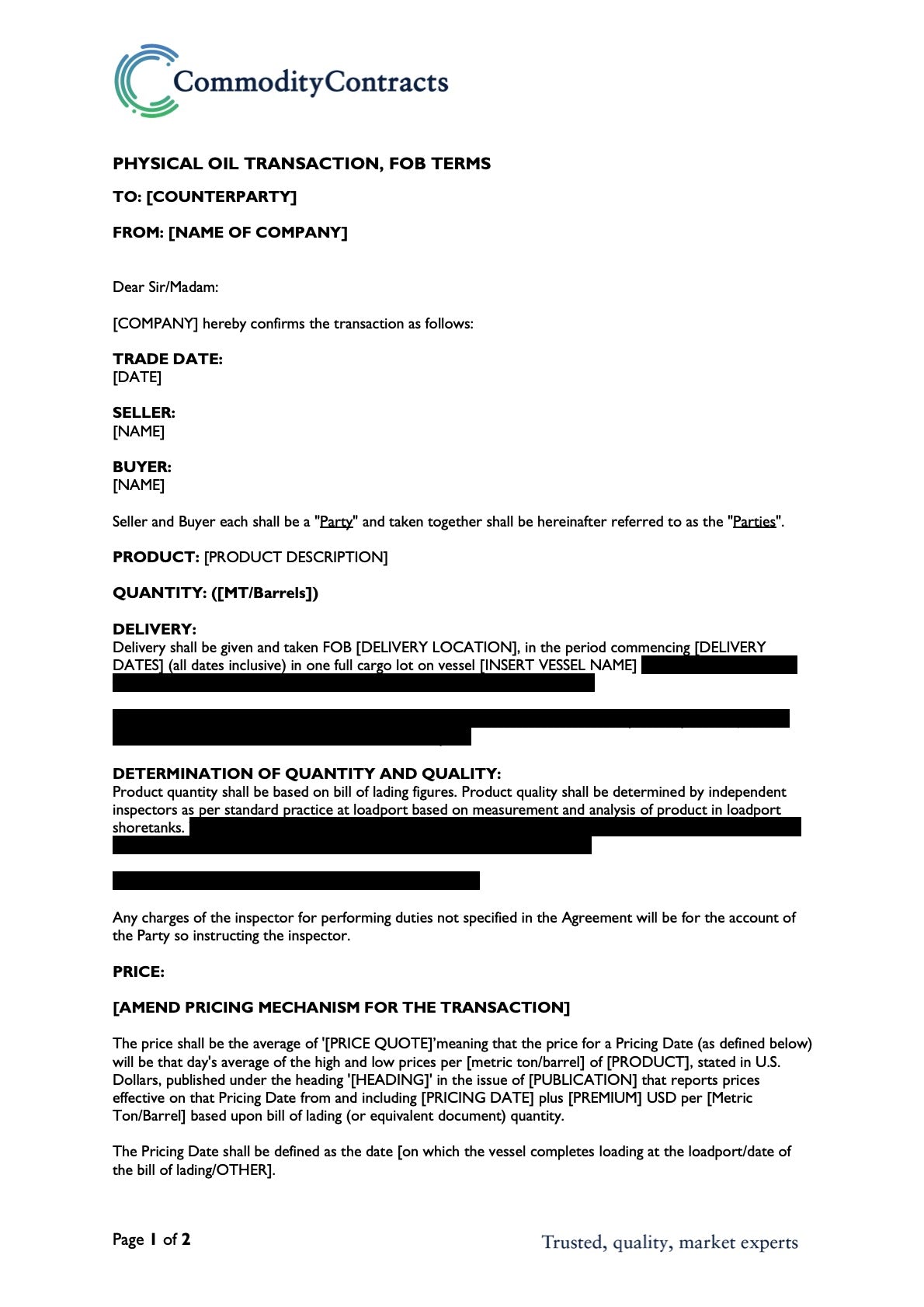 Oil Trading Contract - FOB Terms – Commodity Contracts